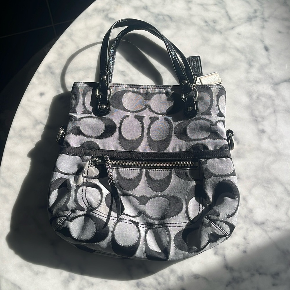 Coach Gray Black Silver Metallic Purse Handbag - Gem
